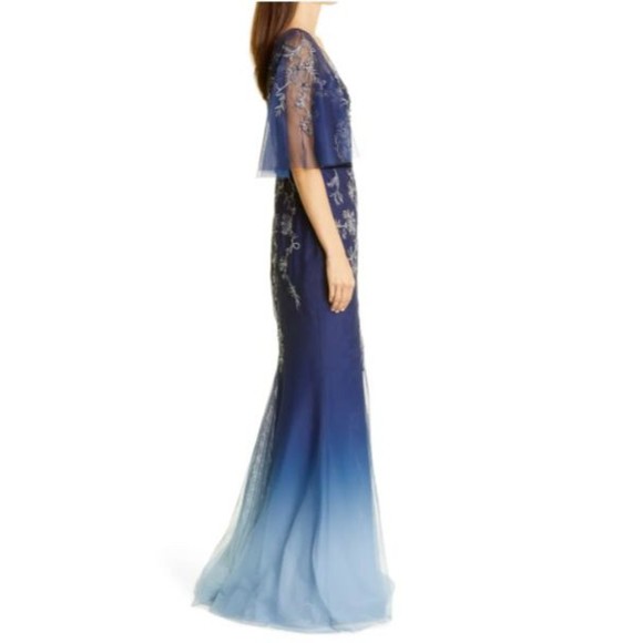 Marchesa | Dresses | Marchesa Notte Blue Ombre Floral Embroidered ...